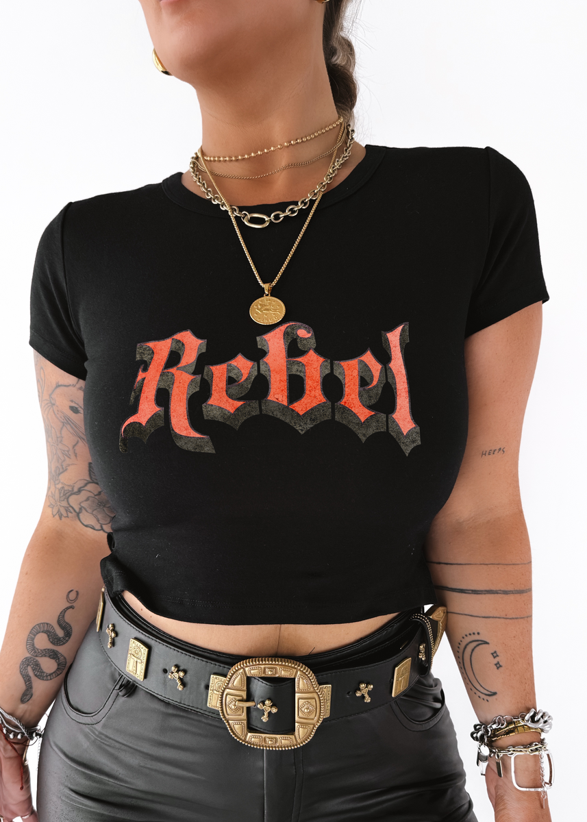 GOTHIC REBEL GRAPHIC BABY TEE – Pebby Forevee