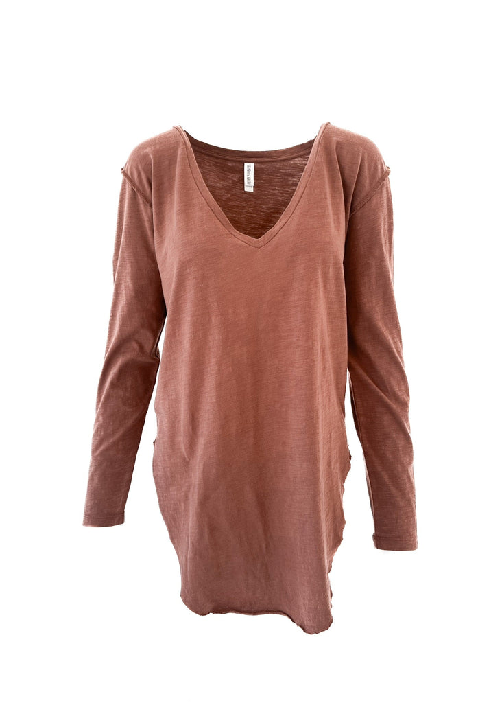 LONG SLEEVE V-NECK SIDE SLIT TEE – Pebby Forevee