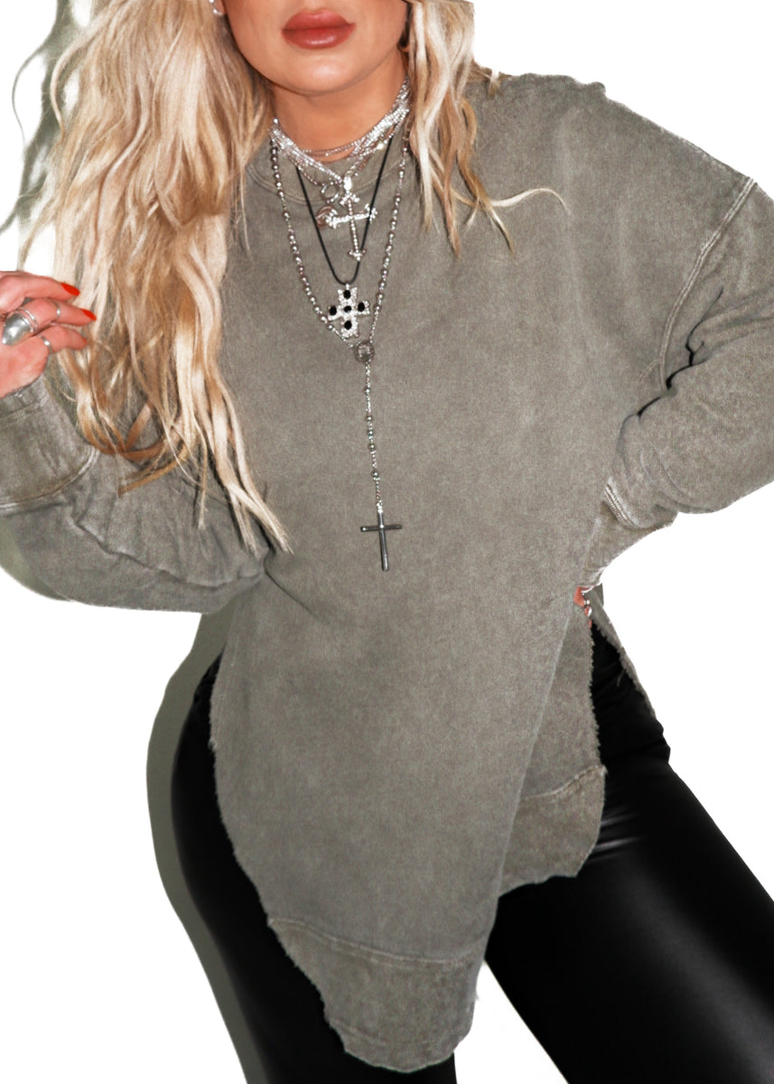 FEEL GOOD SIDE SLIT SWEATSHIRT – Pebby Forevee